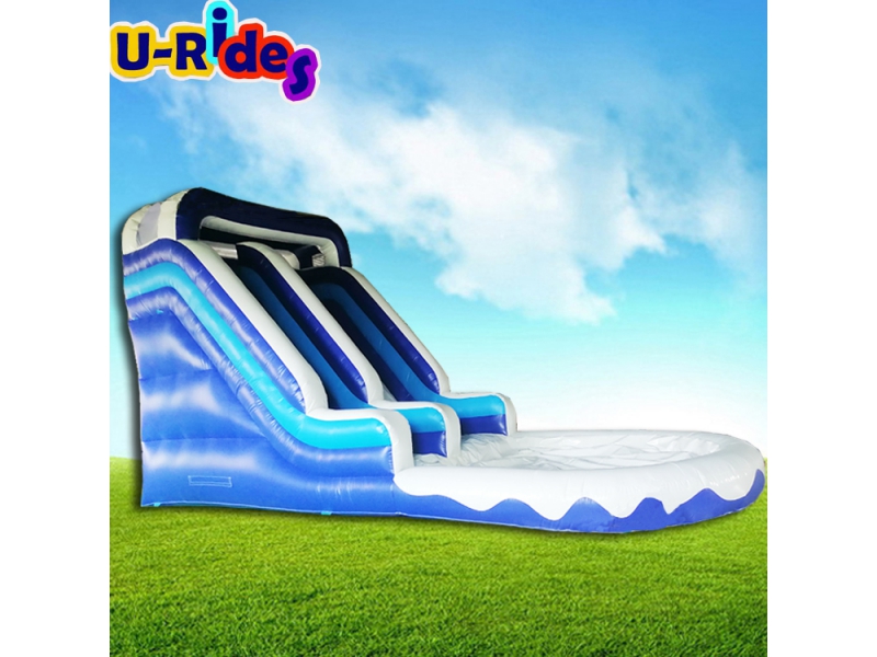 Big blue Inflatable water slide with painting cover pool for party ...